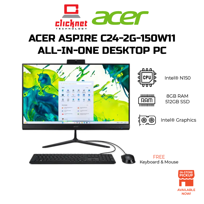 ACER ASPIRE C24-2G-150W11 ALL-IN-ONE DESKTOP PC (Intel N150, 8GB RAM ...