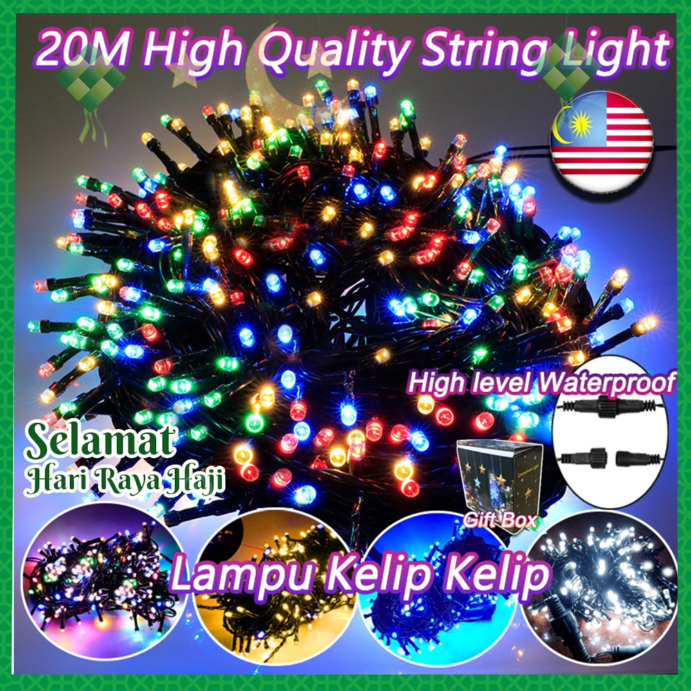 Lampu Raya LED Light Black Wire 20M 200LED Outdoor Waterproof Lampu ...
