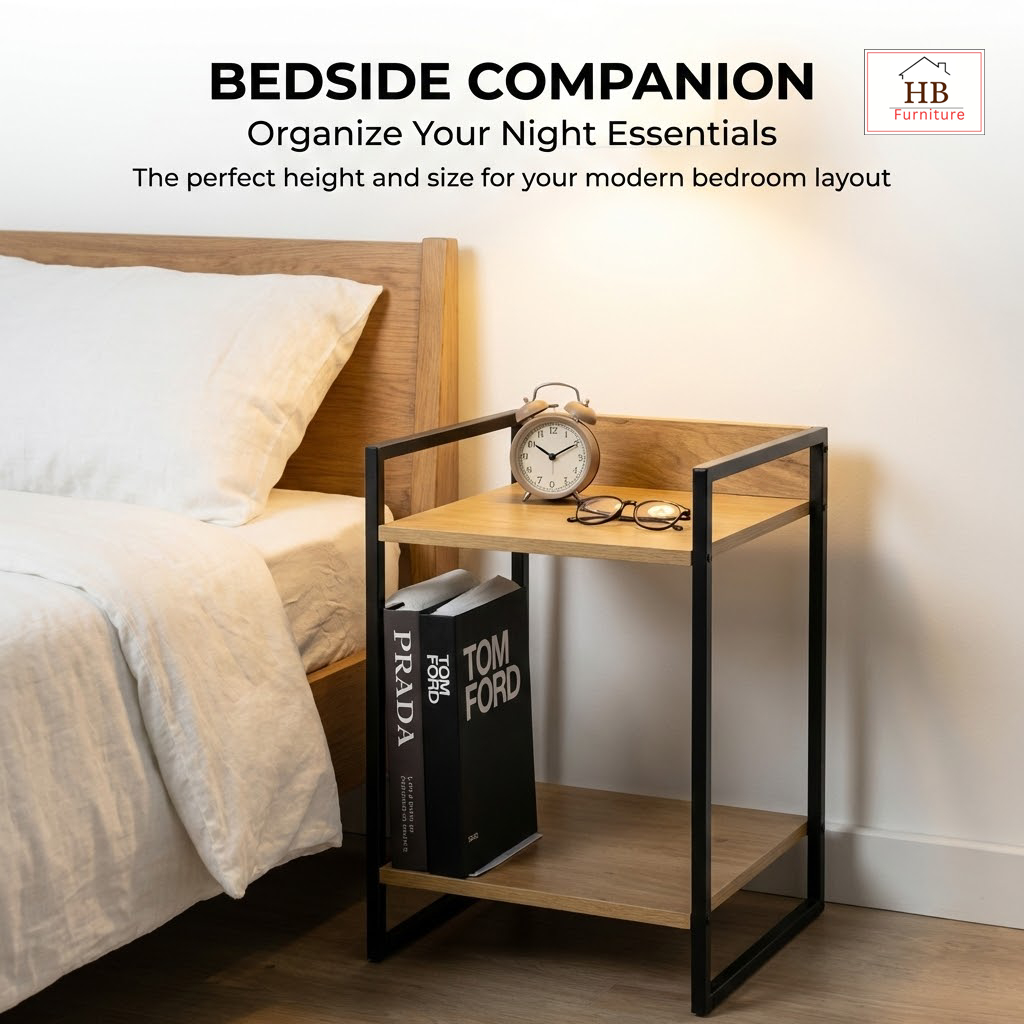 Modern 2 Tier Side Table | Space Saving Bedside Table | Metal Frame ...