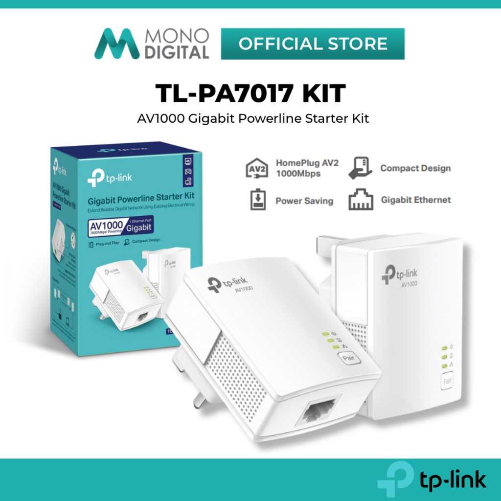 TP-LINK TL-PA7017 KIT AV1000 GIGABIT POWERLINE STARTER KIT / TL-WPA7617 ...