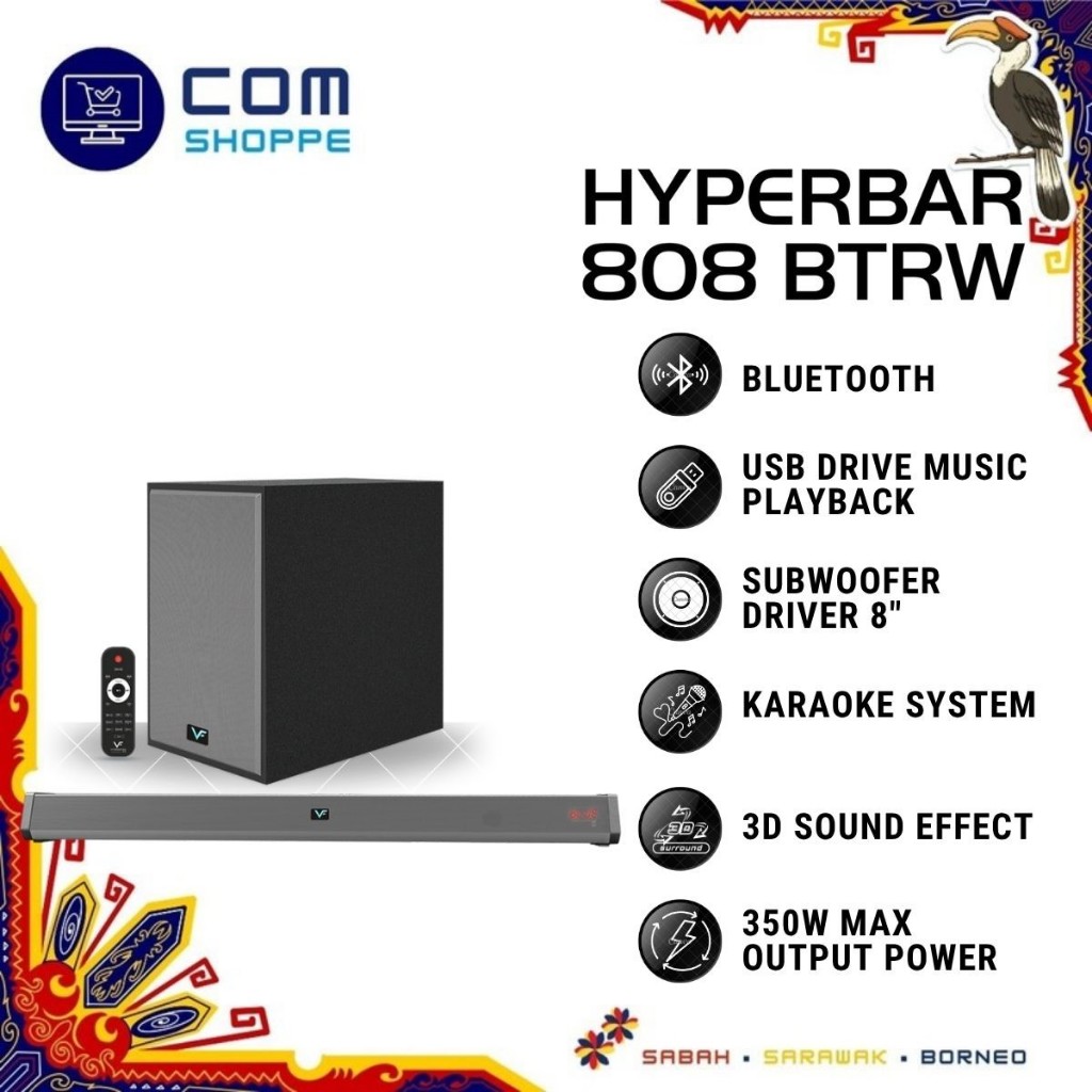 Vinnfier VF Hyperbar 808 BTRW 350W Karaoke Bluetooth TV Soundbar 8 ...