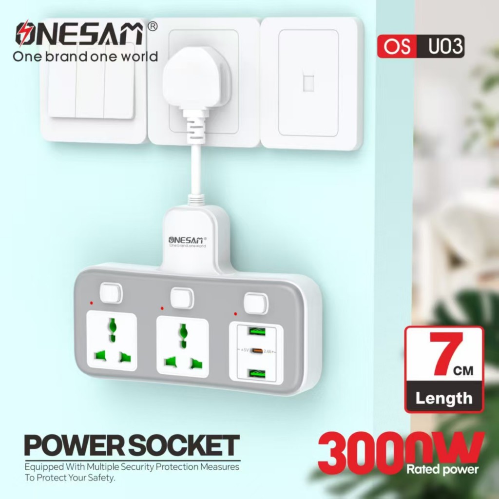 ONESAM OS-U03 Power Socket Charger / 2 Universal Socket + 1 PD + 2 USB ...
