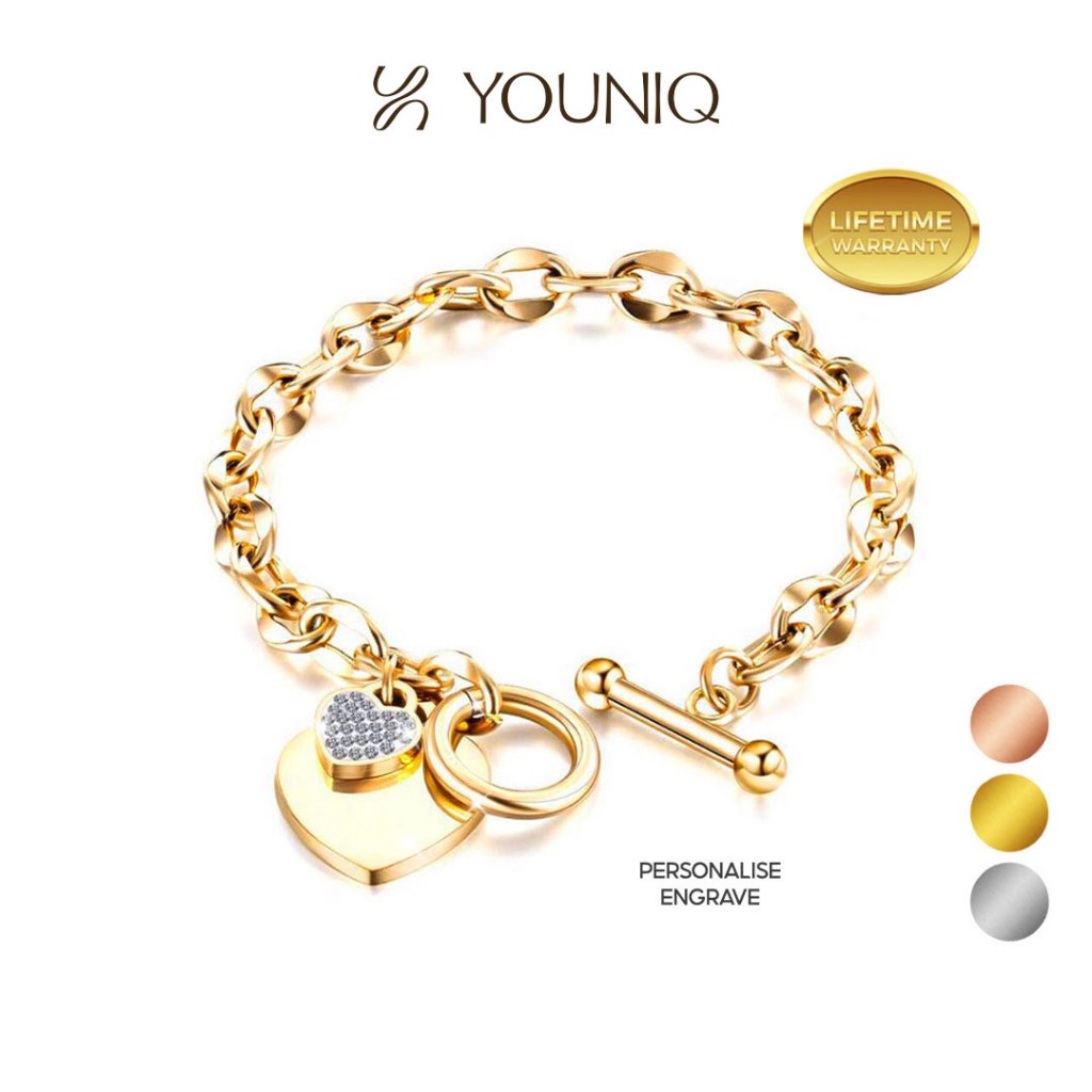 YOUNIQ MOETO Titanium Chain Heart Bracelet with Cubic Zirconia - 18K ...