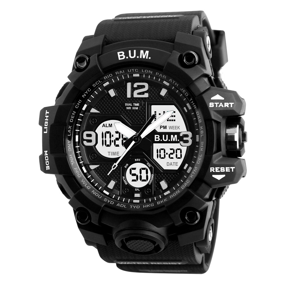 B.U.M. Equipment LCD Movement Alarm EL Backlight Dual Time Ana-Digit ...