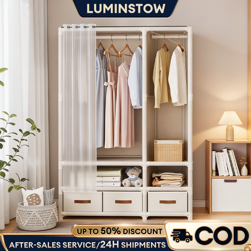 𝐋𝐔𝐌𝐈𝐍𝐒𝐓𝐎𝐖 Wardrobe With Door Curtain Almari Kain Laci Murah Rak Baju ...