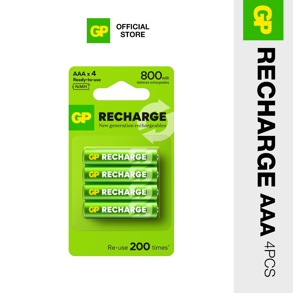 GP Recharge 800mAh AAA Rechargeable Battery (4 batteries pack ...