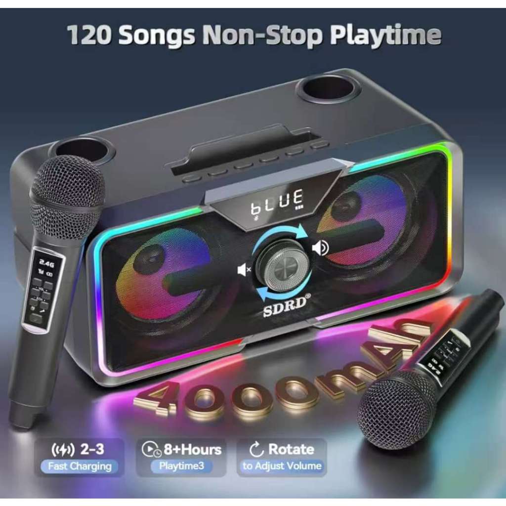SDRD SD-215 Wireless Bluetooth Dual Microphone Karaoke Family KTV ...