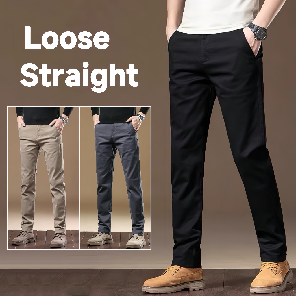 Men's Slack Straight Cut Kain Cotton Seluar Slack Lelaki Classic pants ...
