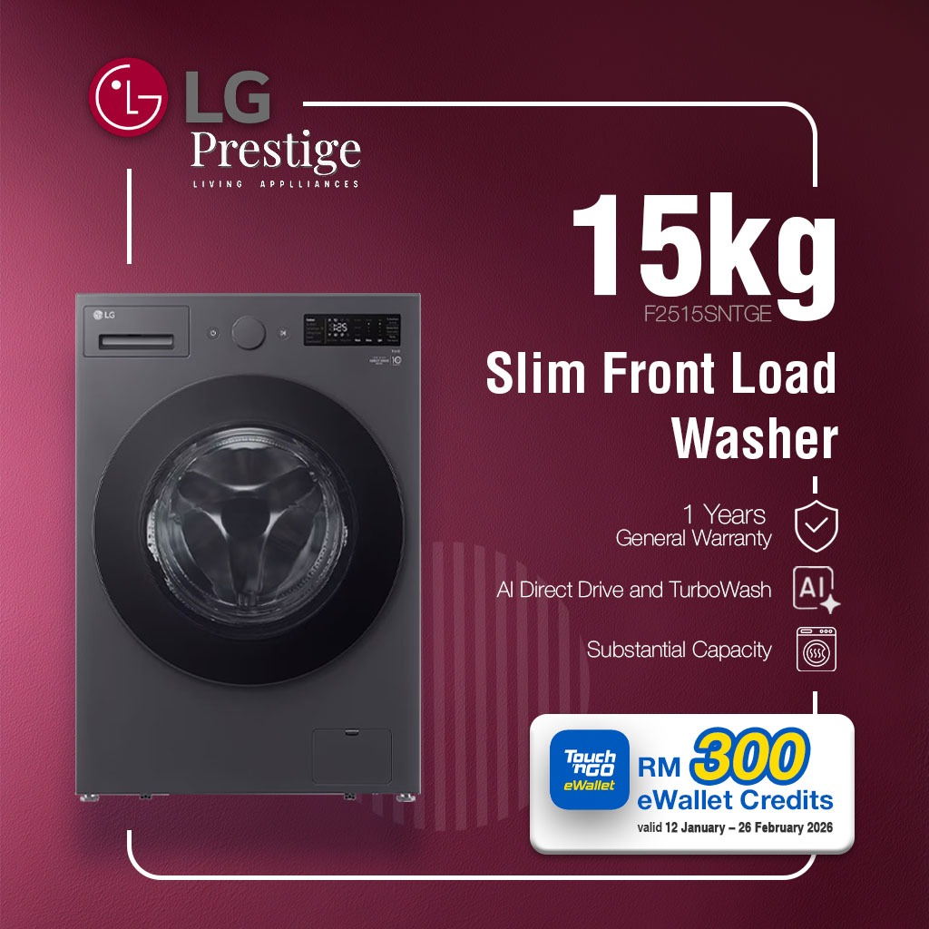 LG 15kg Slim Front Load Washer with AI Direct Drive™ and TurboWash ...