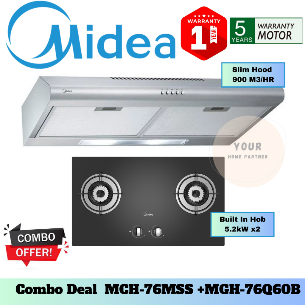 [Combo Deal]Midea Slim Hood Stainless Steel MCH76MSS 76CM / Midea Built ...