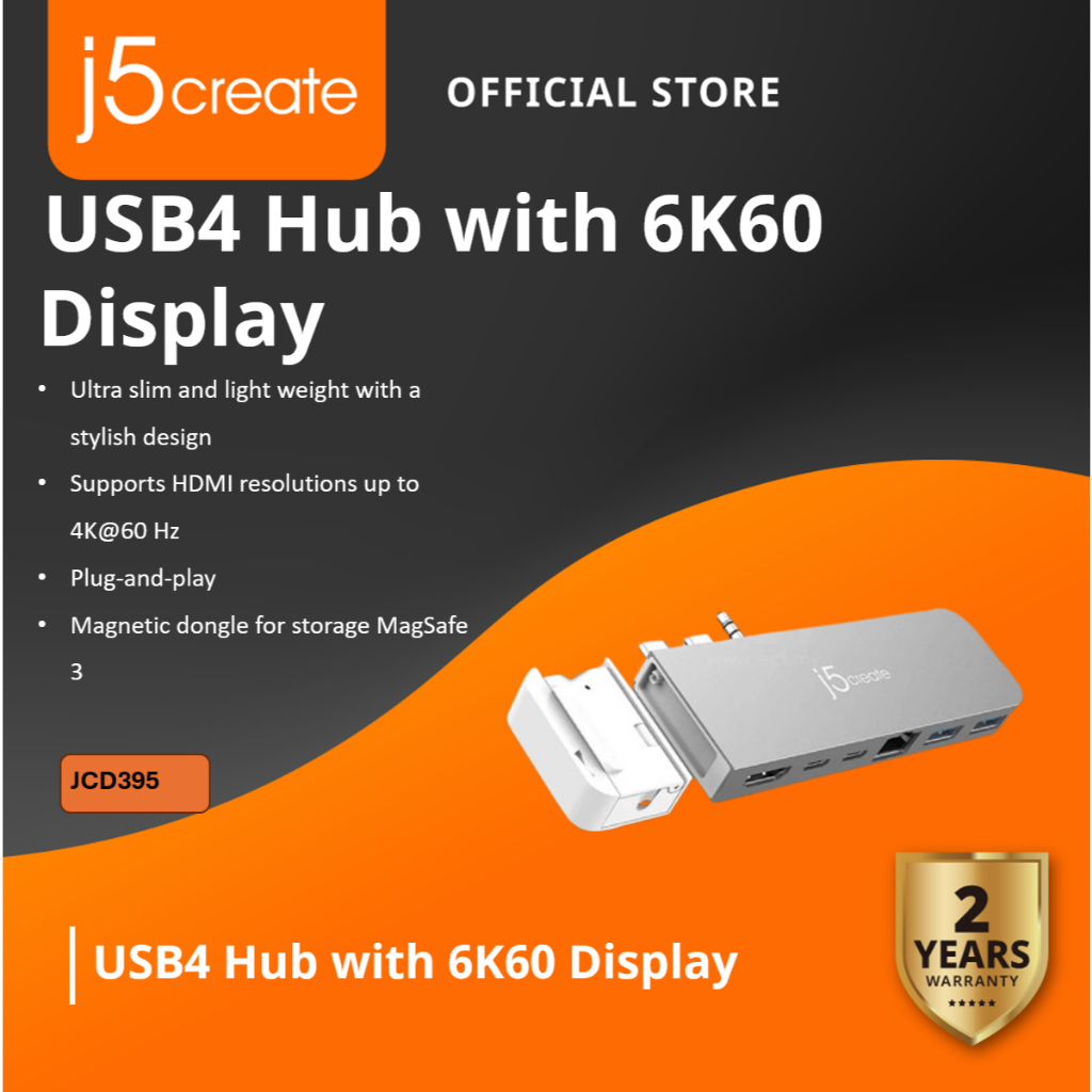 j5create JCD395 8-in-1 4K60 Pro USB4 Hub with 6K60 Display, 4K 60Hz ...