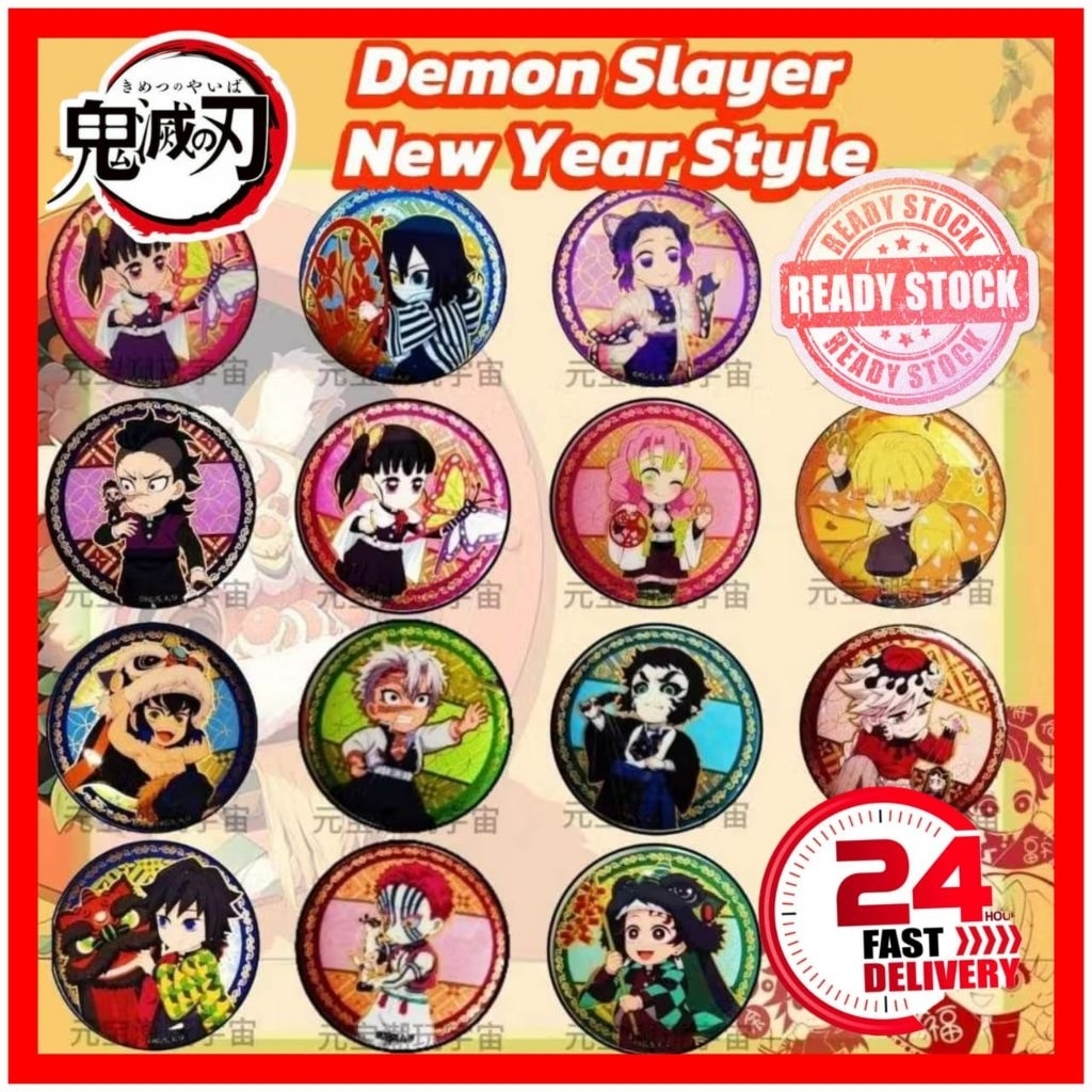 58mm Demon Slayer New Year Design Lencana Butang Pin Button Badge with ...