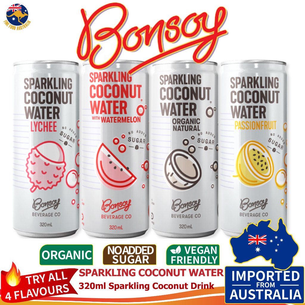Bonsoy Sparkling Coconut Water 320ml: No Added Sugar, Gluten Free ...