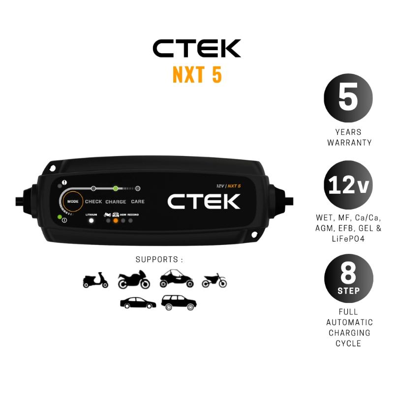 CTEK NEXT-GEN NXT 5 12V SMART BATTERY CHARGER (Suitable for 12V lead ...