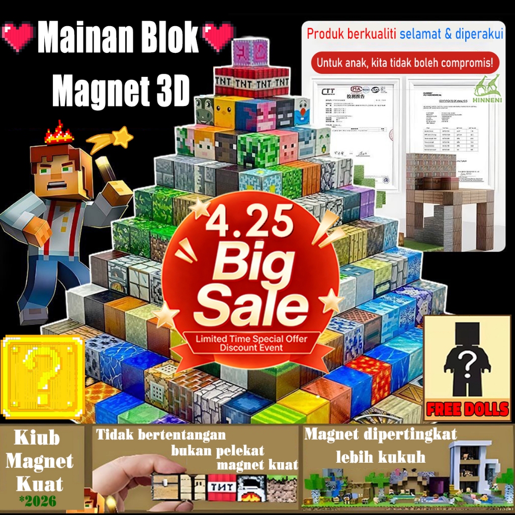 🔥Hot🔥100pcs DIY Magnet Building Block Set Toy Puzzle Many Styles mainan ...