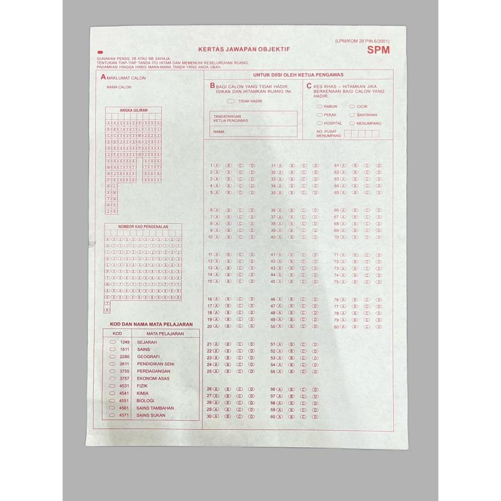 Objectif answer Sheet / Kertas OMR Objektif UPSR & SPM / Kertas Jawapan ...