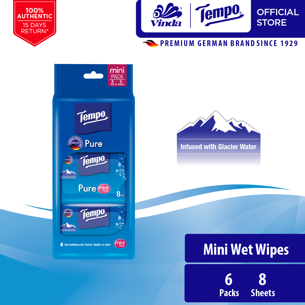 Tempo Protect Mini Wet Wipes Pure Glacier Water (6x8s) - Safe On Eye ...