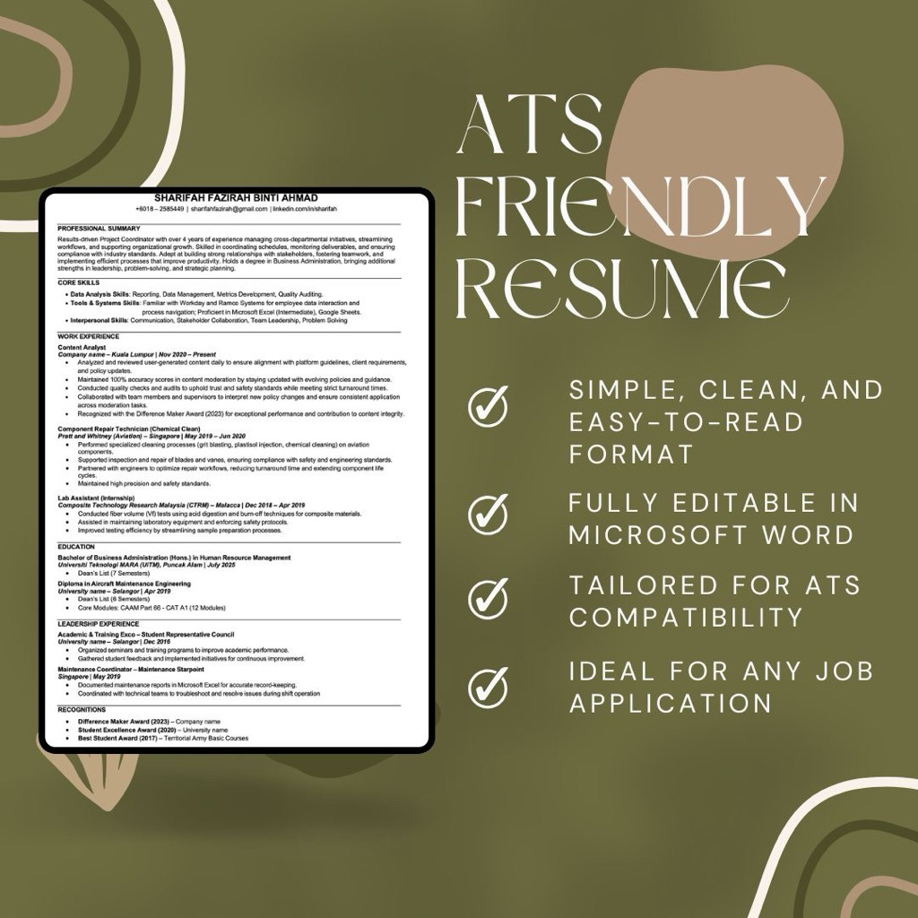 ATS Friendly Resume! Great for fresh graduate! (Editable version ...