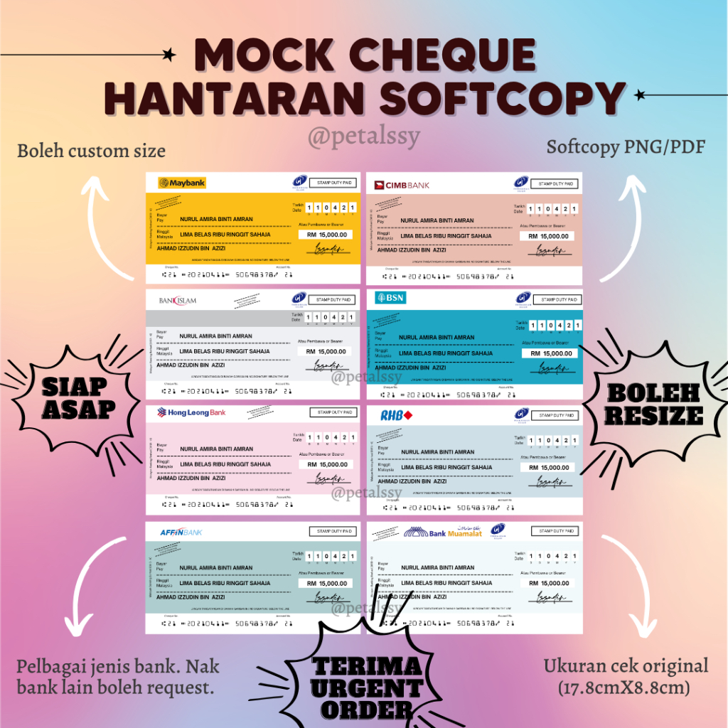 MOCK CHEQUE SOFTCOPY / CEK HANTARAN SOFTCOPY / CEK HADIAH / MAS KAHWIN ...