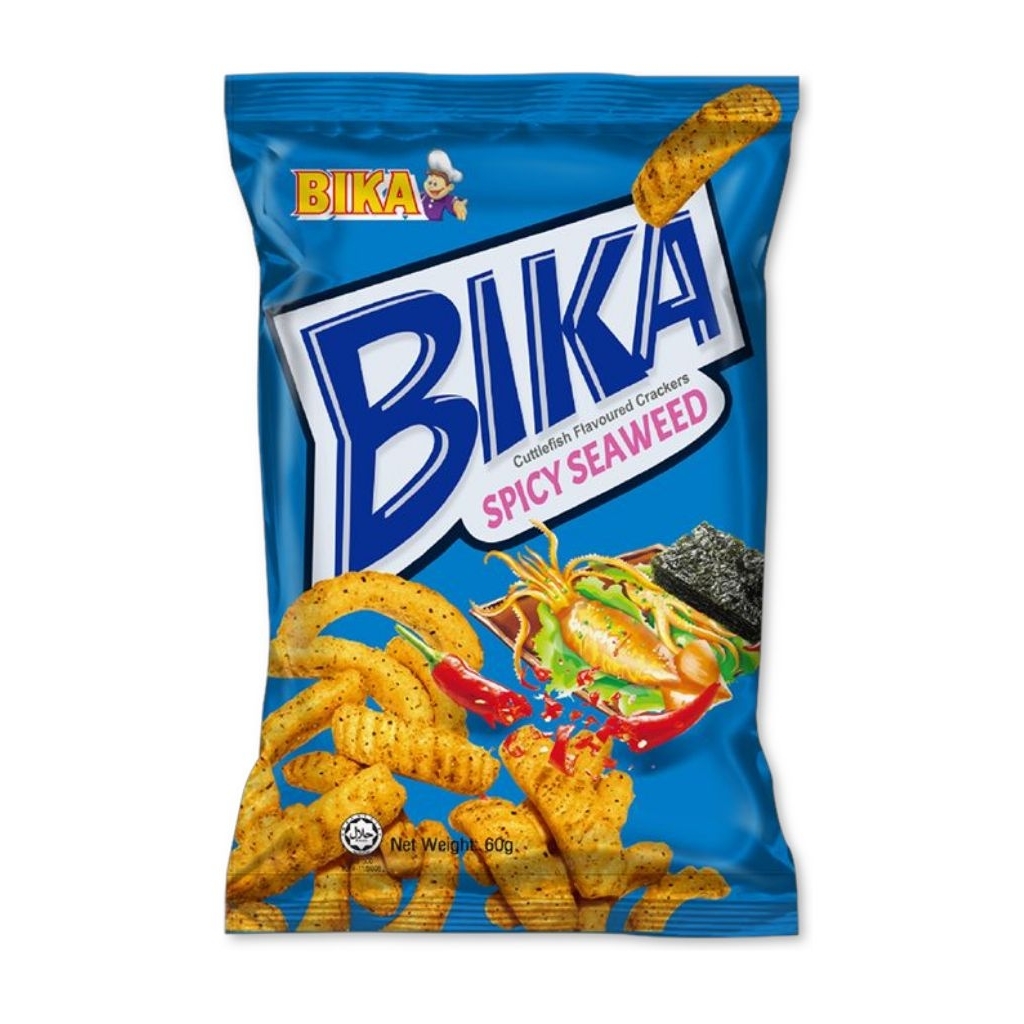 [HALAL] BIKA Snacks Cuttlefish Flavoured Crackers Spicy Seaweed 60g ...
