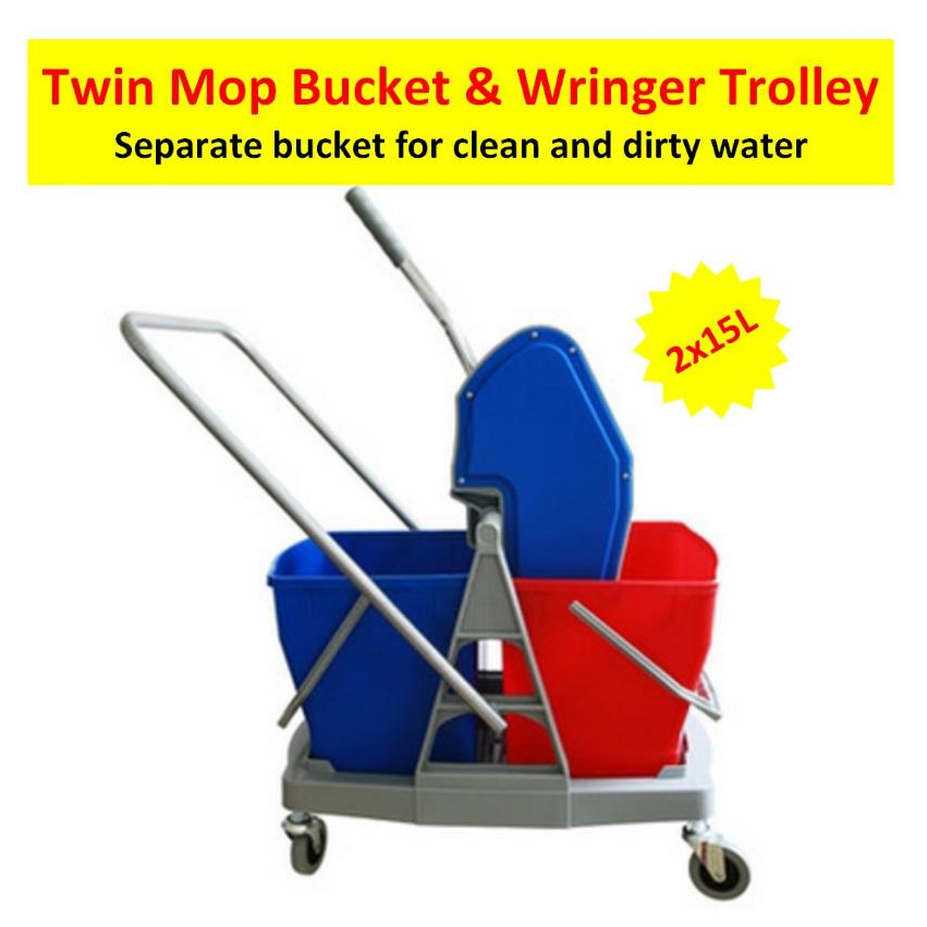 30L High Efficiency Heavy Duty Twin Mop Bucket & Wringer Trolley/ Clean ...