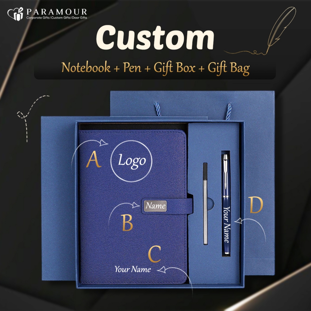 Custom Print Set Notebook Berkotak | Pakej Kotak, Notebook, Pen Hadiah ...