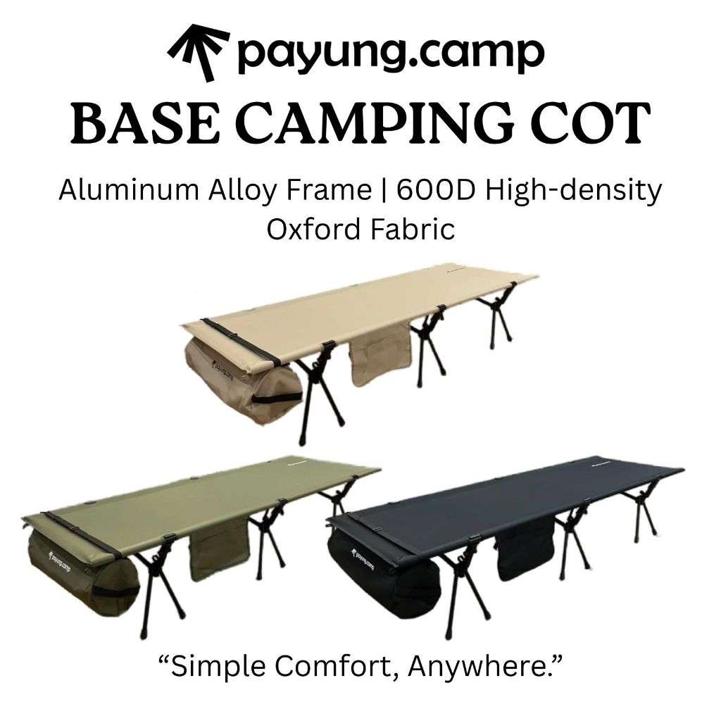 PAYUNG.CAMP Base Camping Cot, Folding Camp Bed Dual Way Adjustable ...