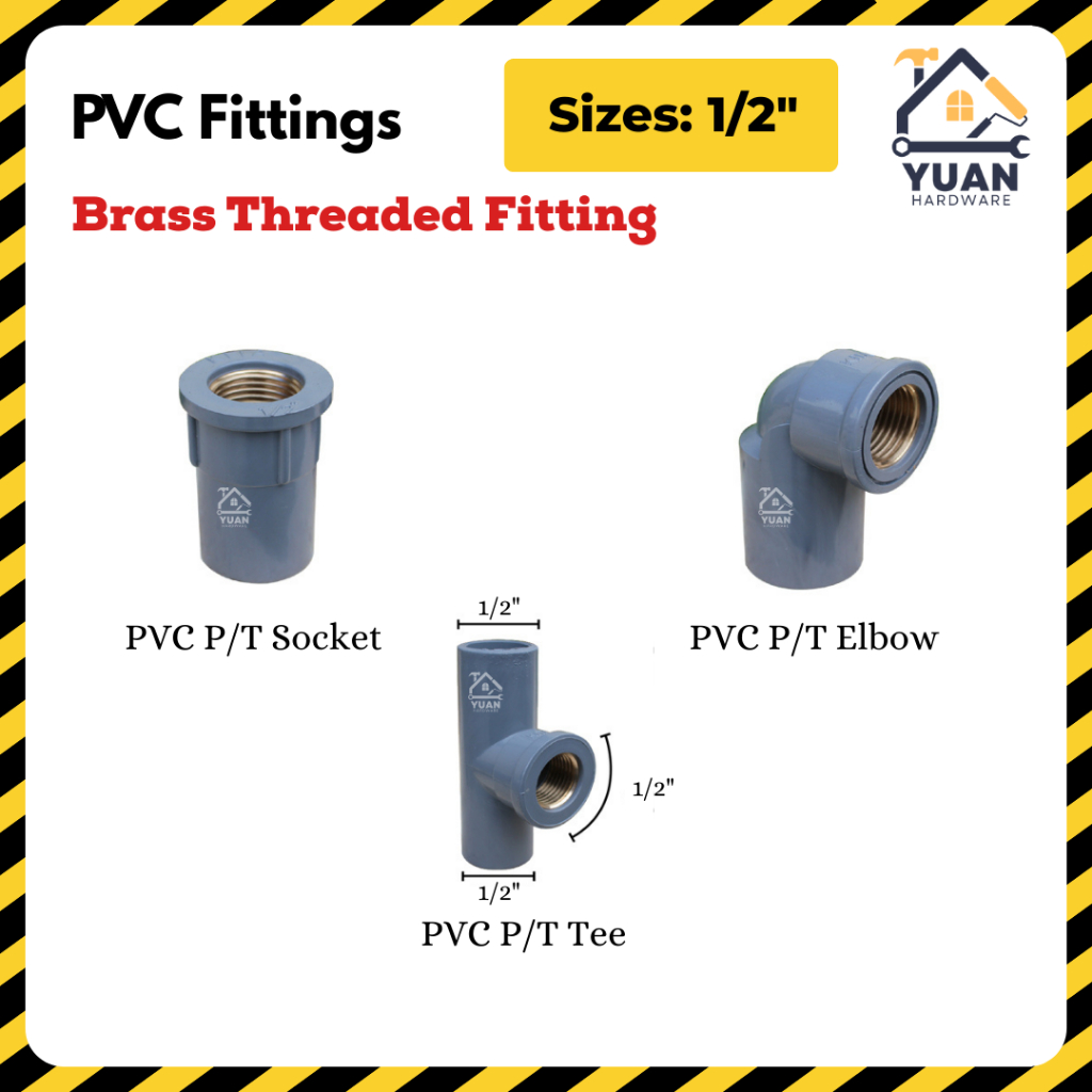1/2" Brass Threaded PVC Pipe Fittings | PT Socket | PT Elbow | PT Tee ...