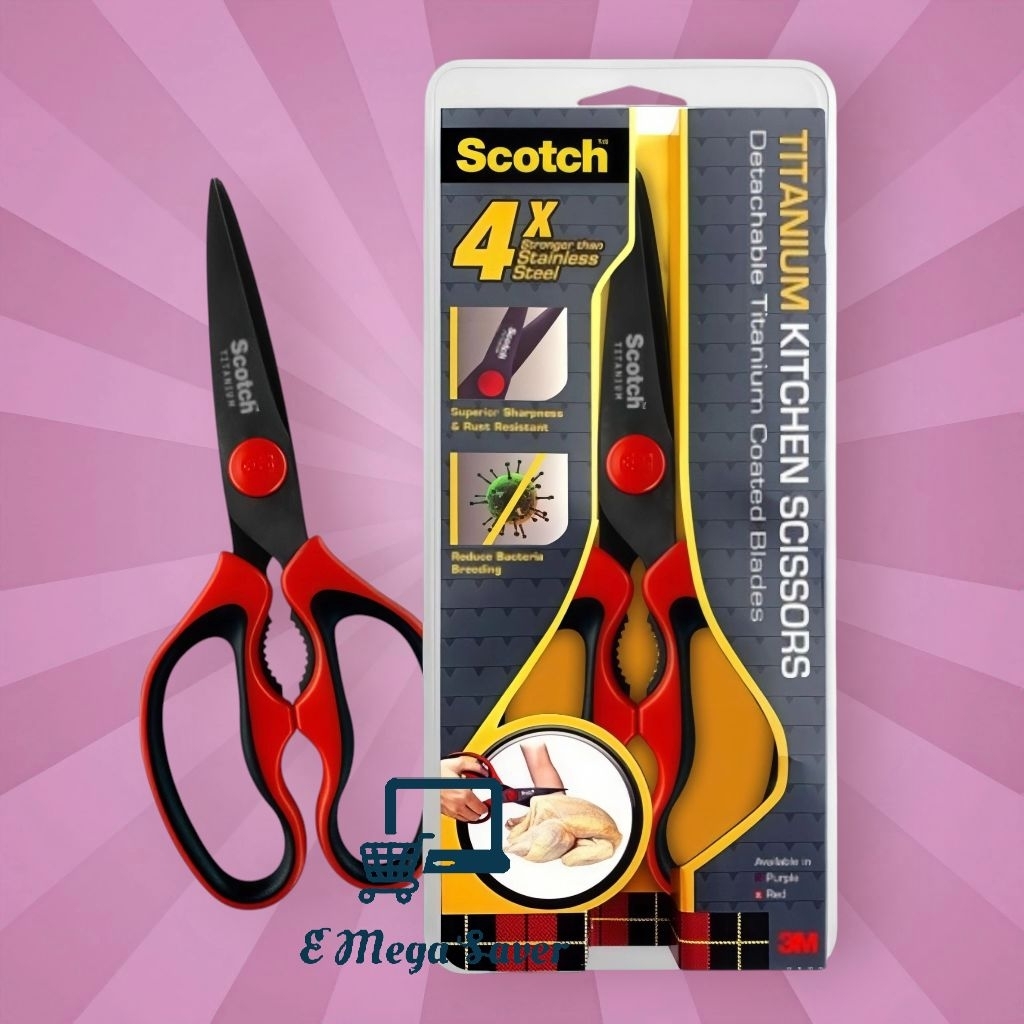 3M Scotch Titanium Detachable Kitchen Scissor (Red for Raw Meat ...
