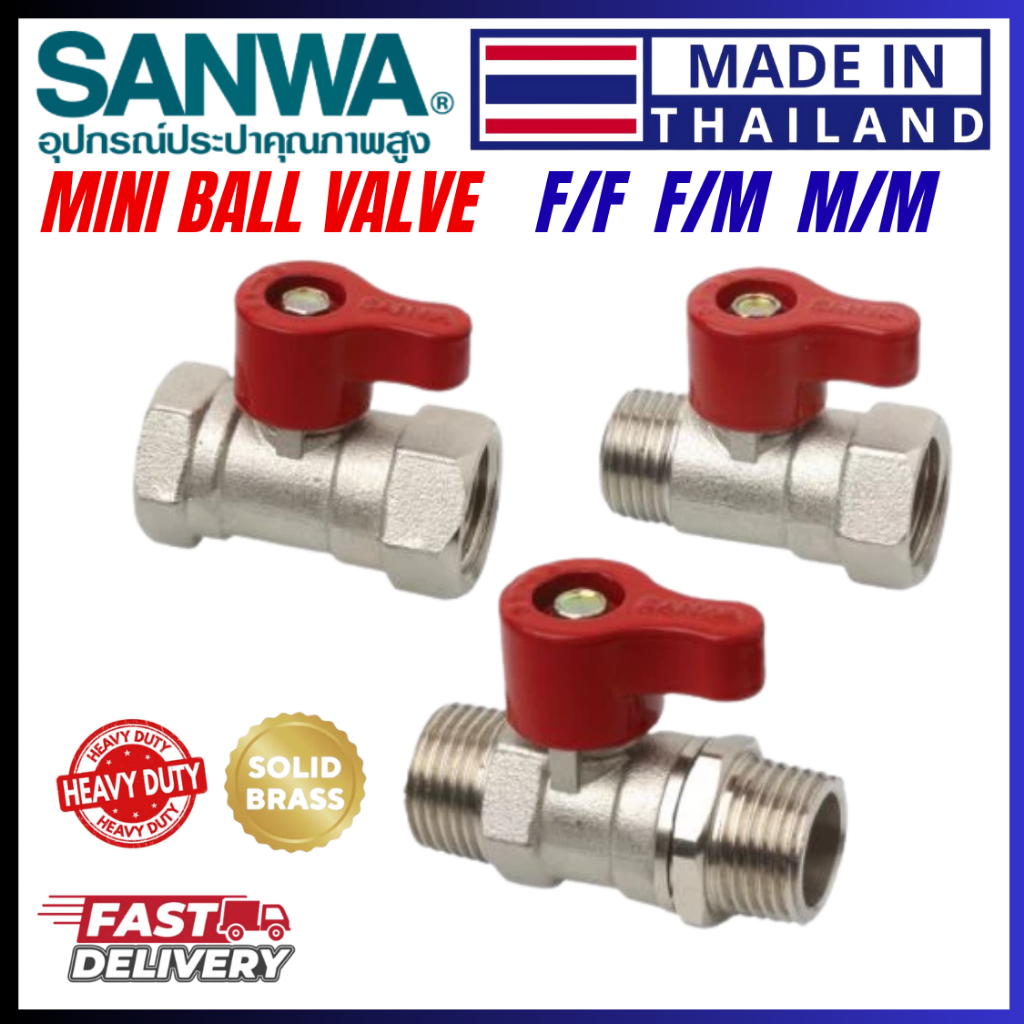 SANWA 1/2" Premium Heavy Duty MINI Ball Valve F+F / M+M / M+F Stopcock ...