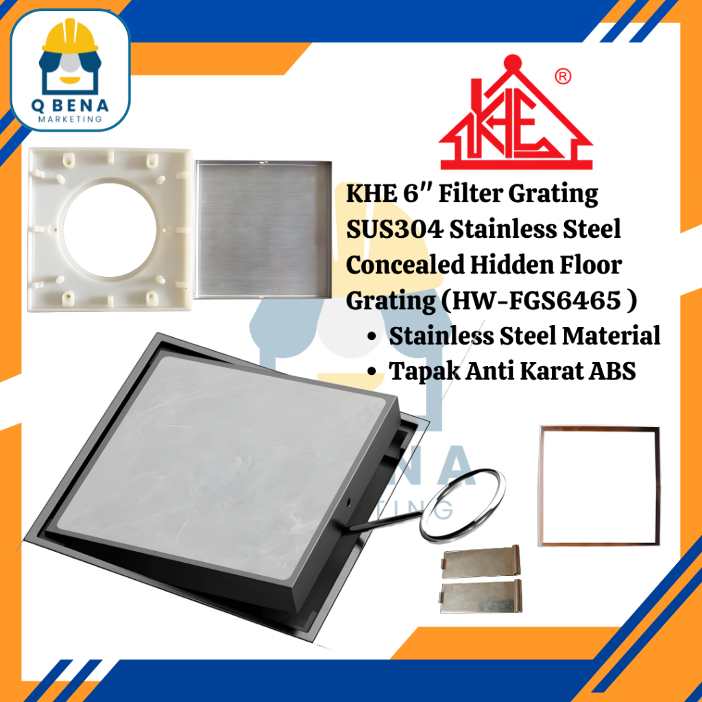 KHE 6" Filter Grating SUS304 Stainless Steel Concealed Hidden Floor ...