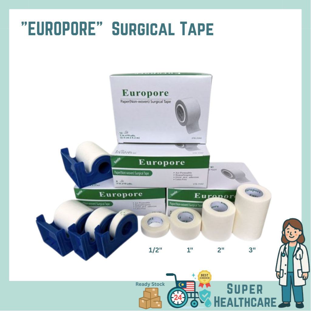 [EUROPORE] Refill Pack Surgical Tape, Pelekat Pita Luka (1/2"inch / 1 ...