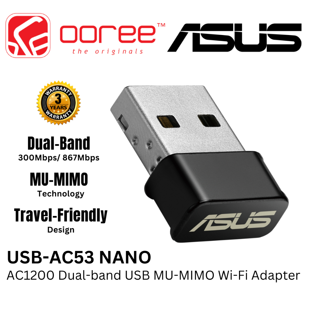 ASUS USB AC53 NANO DUAL-BAND USB WI-FI ADAPTER WITH MU-MIMO TECHNOLOGY ...