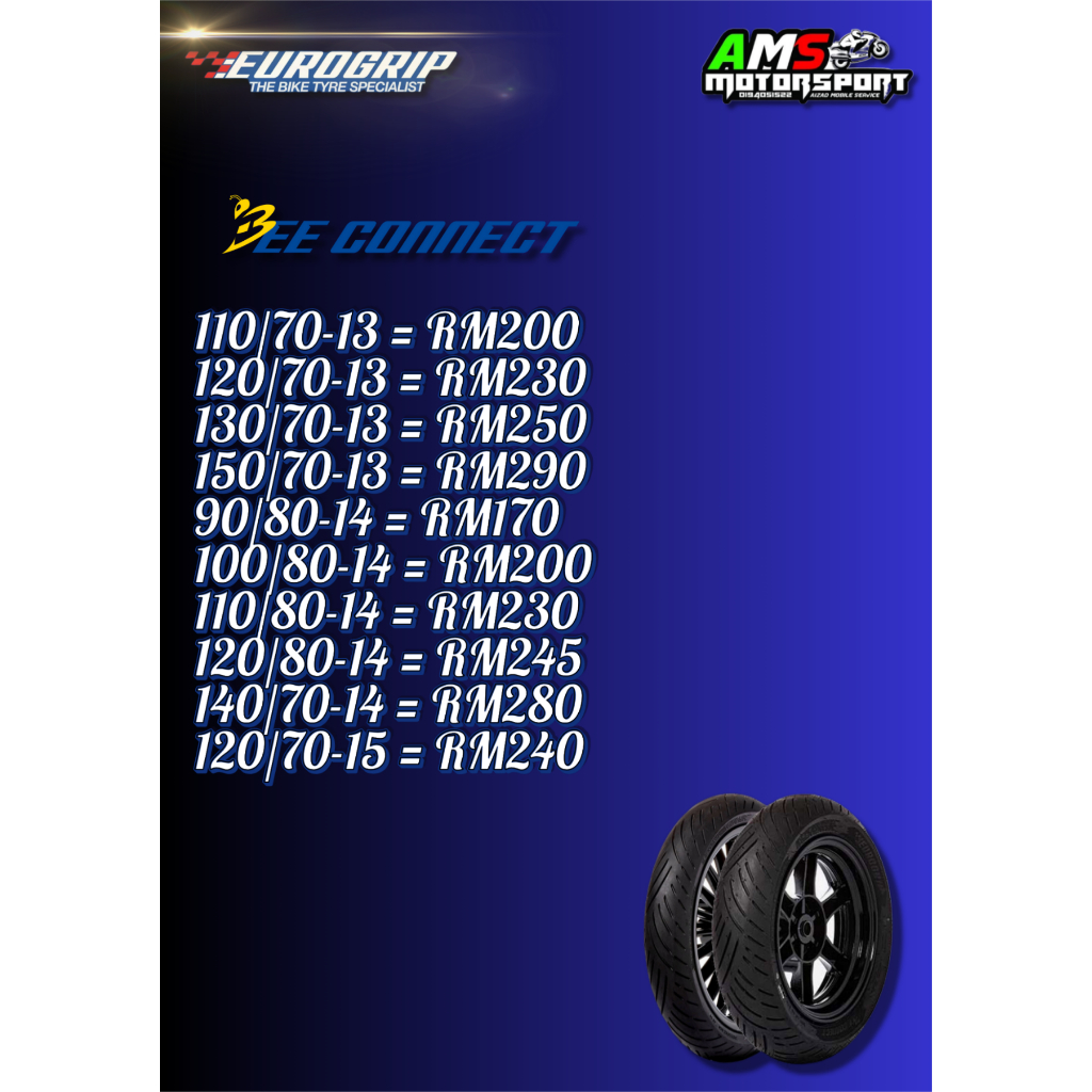 EUROGRIP BEE CONNECT MOTORCYCLE TYRE | Shopee Malaysia