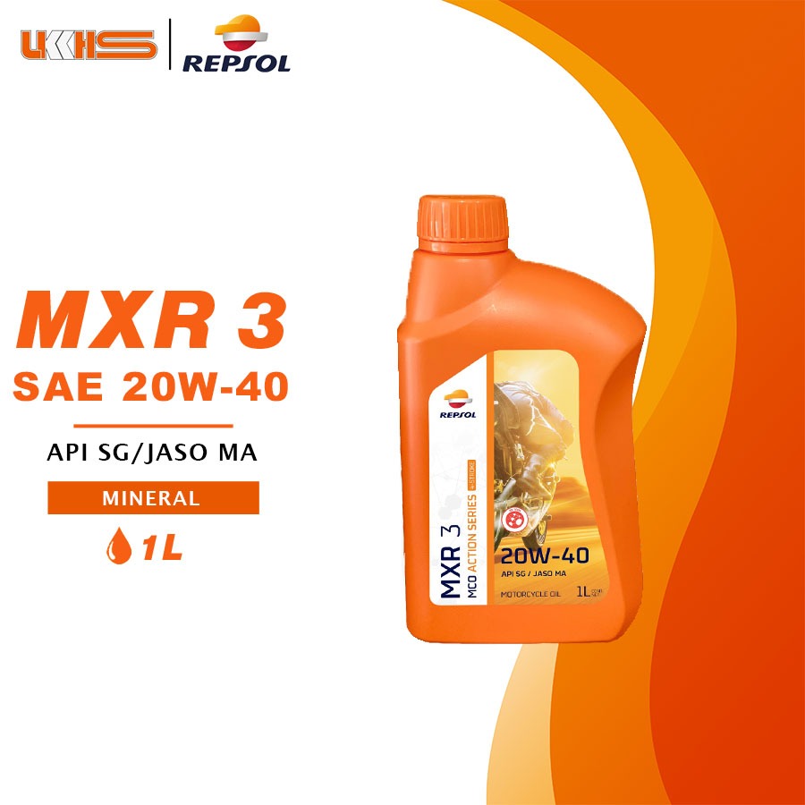 REPSOL MXR 3 SAE 20W-40 API SG JASO MA2 MINERAL MOTOCYCLE OIL (1 LITER ...