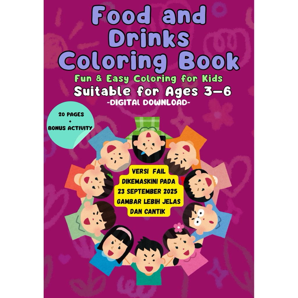 Food & Drinks Coloring Book for Kids (Ages 3-6) – 20 Pages + Bonus ...