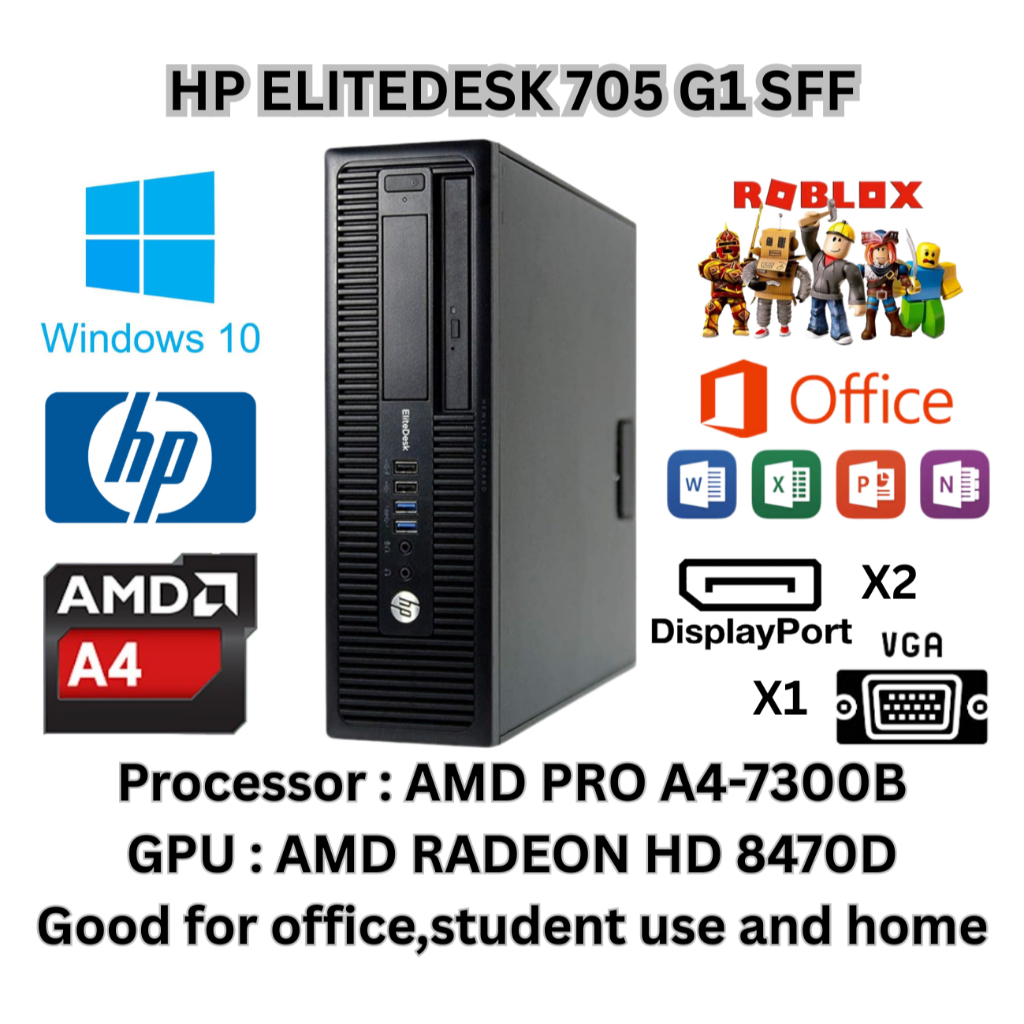 HP Elitedesk 705 SFF (AMD Pro A10/A4) Win 10/RAM up to 16GB/Storage ...