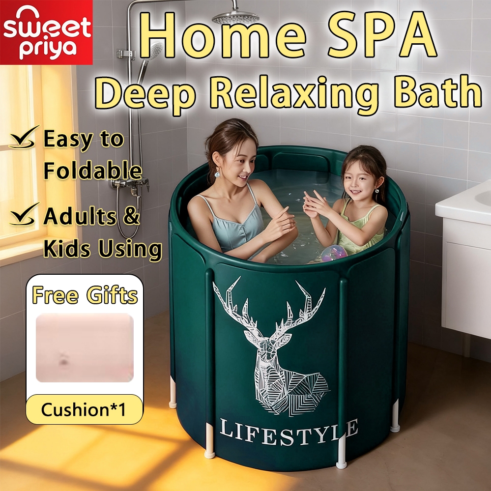70CM Foldable Adult Kids Bath Tub+Cushion Backrest Spa Tub Mandi Dewasa ...