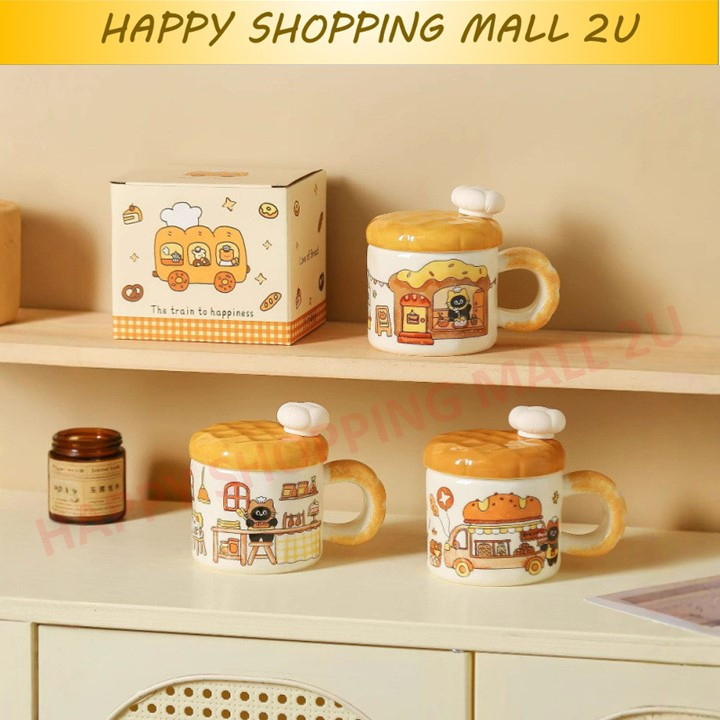 Cawan Kucing Comel Seramik 400ML + Penutup & Kotak | Kartun Baking ...