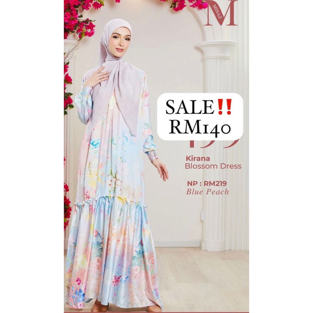 [NEW WITHOUT TAG] KIRANA LONG DRESS BLUE PEACH MINAZ SIZE L/XL | Shopee ...