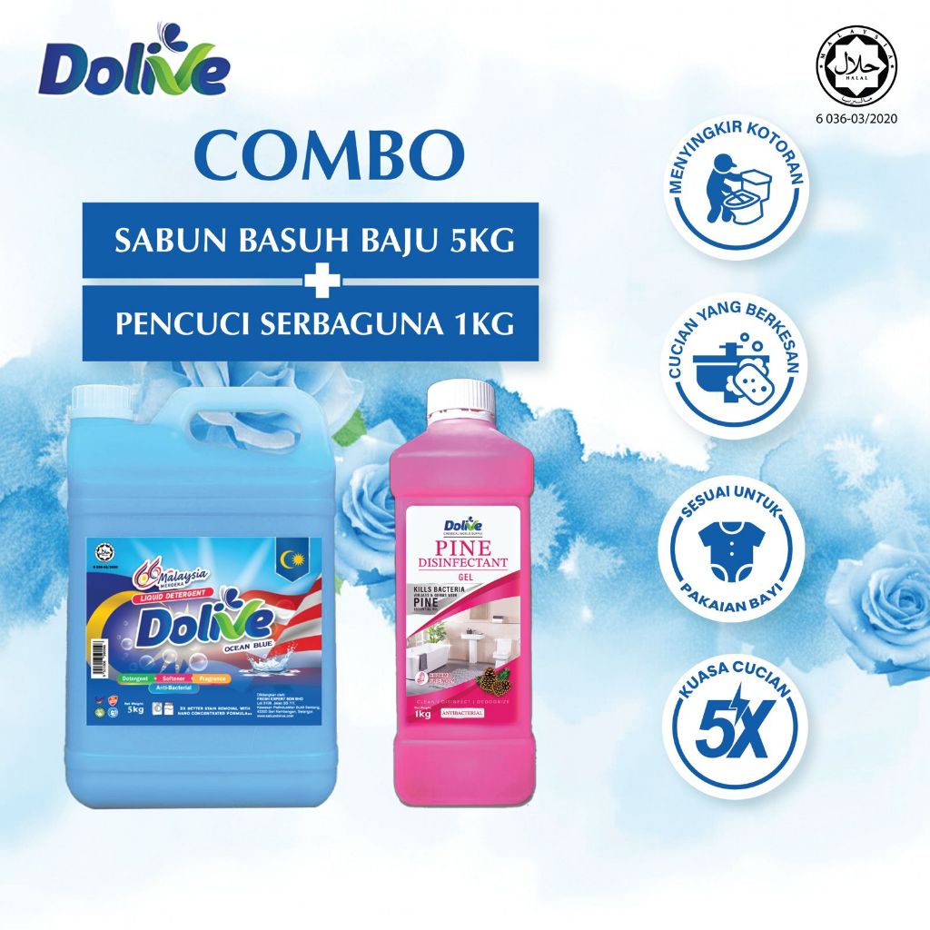 Dolive Sabun Dobi Wangi (5kg) + Pencuci Tandas Wangi (1kg) | Shopee ...
