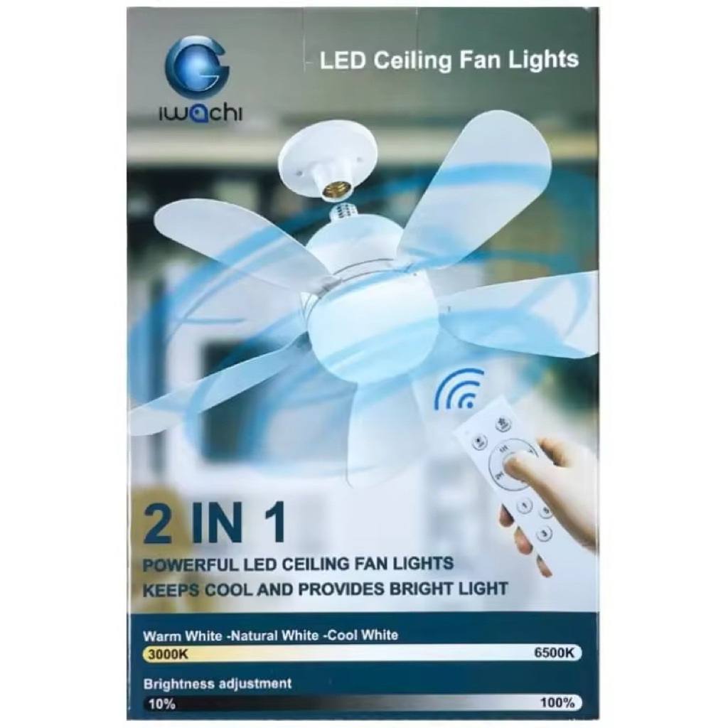 IWACHI 2-IN-1 Remote Control LED Mini Ceiling Fan Lights w/ 5 Blades (50cm) & E27 Base 3000K ...