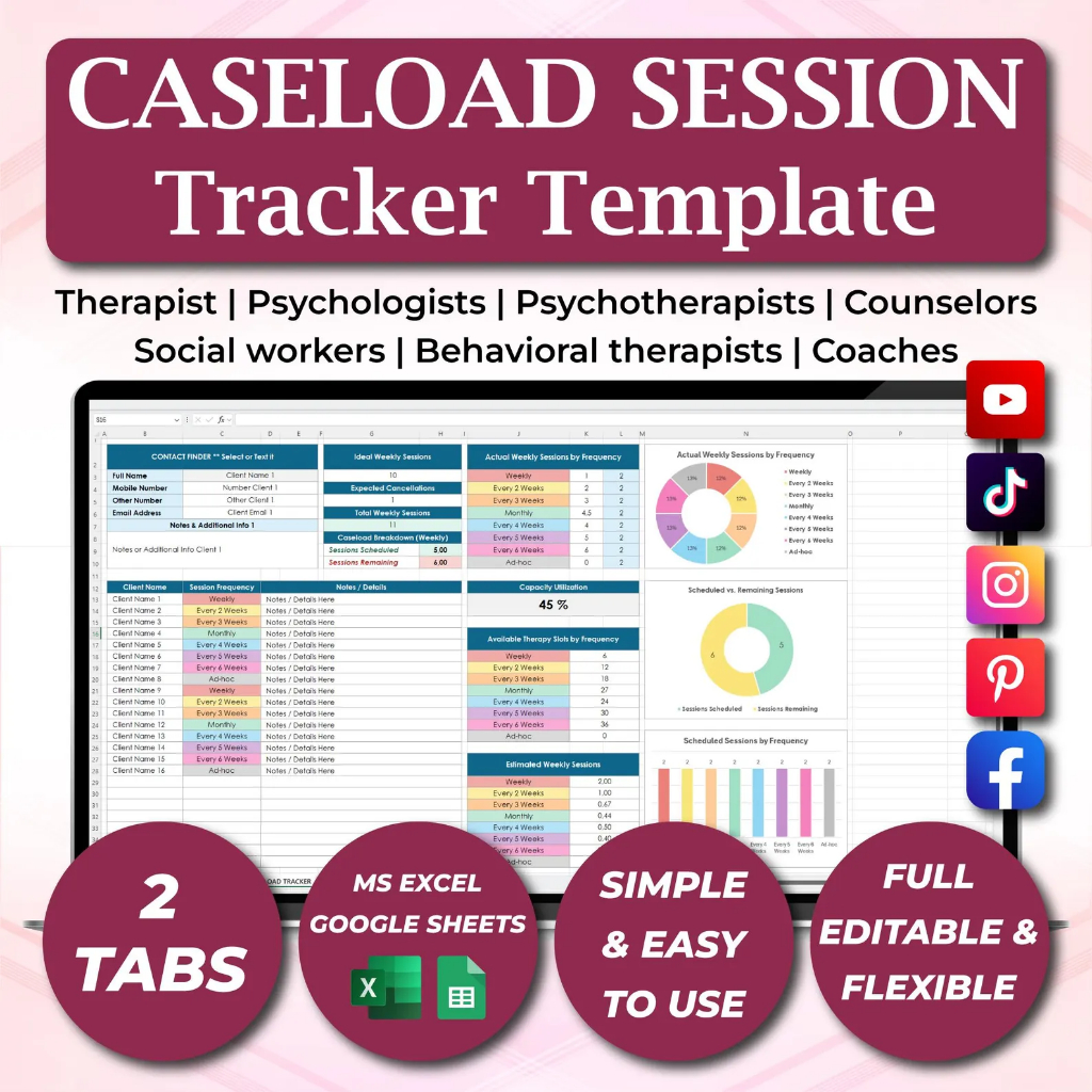 Caseload Tracker Excel Google Sheets Template Caseload Planning ...
