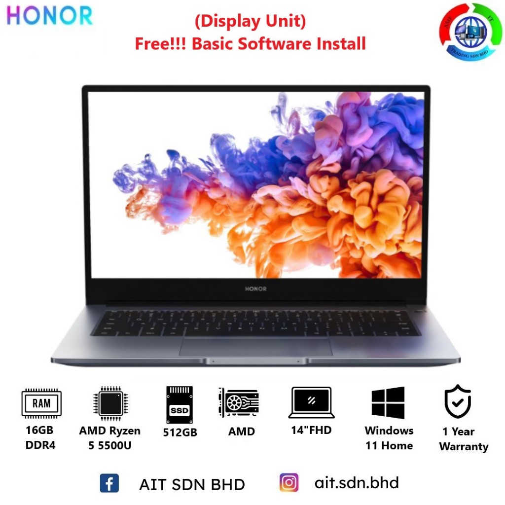 HONOR MAGICBOOK 14 NMH-WDQ9HN 14"FHD Laptop Grey AMD Ryzen 5 5500U 16GB ...