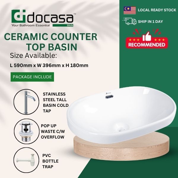DOCASA 243C 590mm Ceramic White Counter Top Basin Sinki Tandas Bilik ...