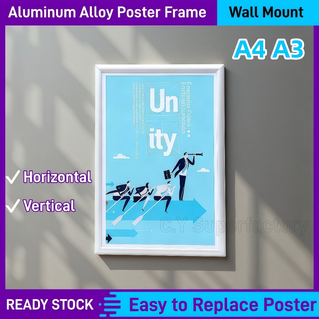A3 A4 Photo Poster Frame Aluminium Alloy Easy Snap Wall Mounted ...