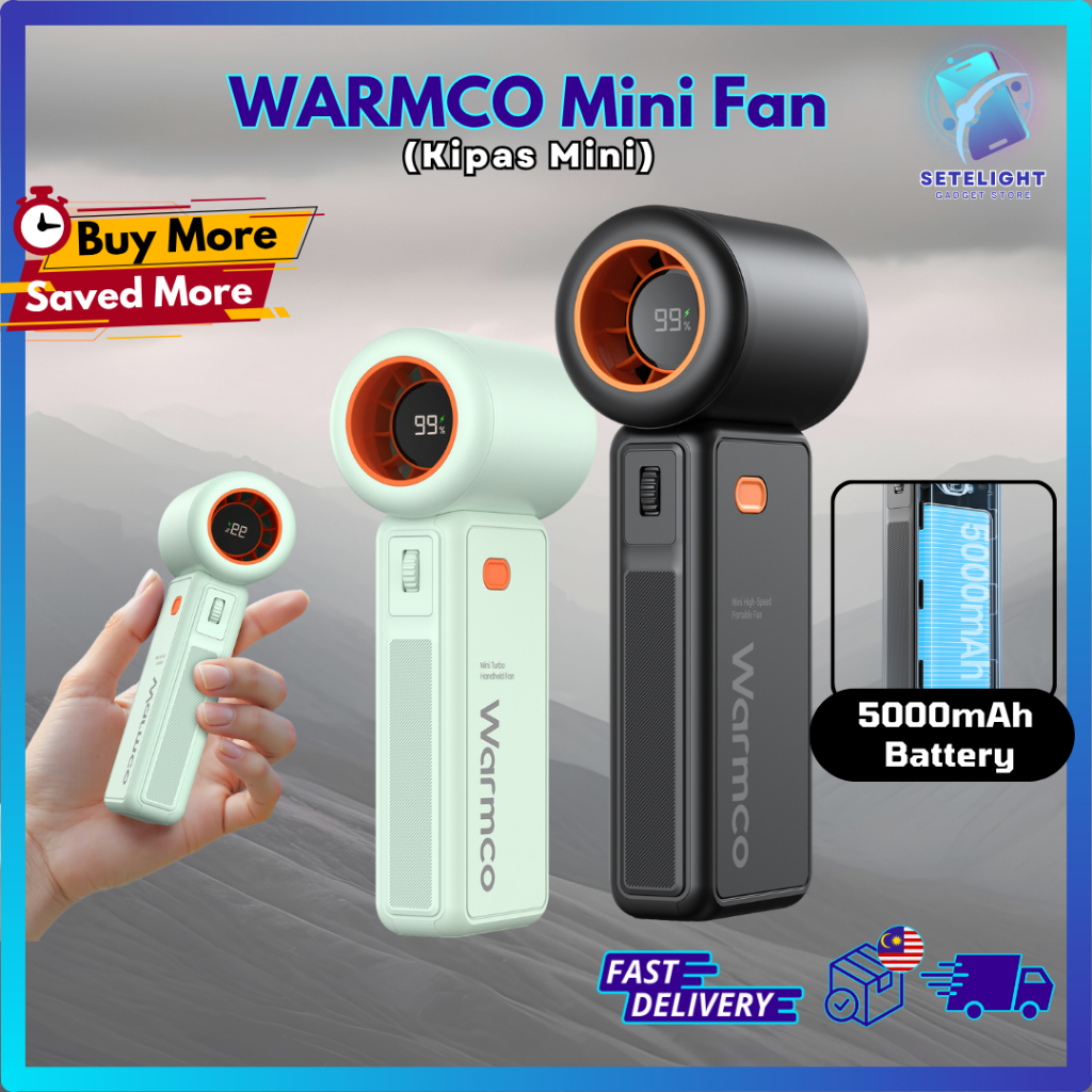WARMCO Hand Fan 100 Speed Adjustable 5000mAh Large Battery With LED ...