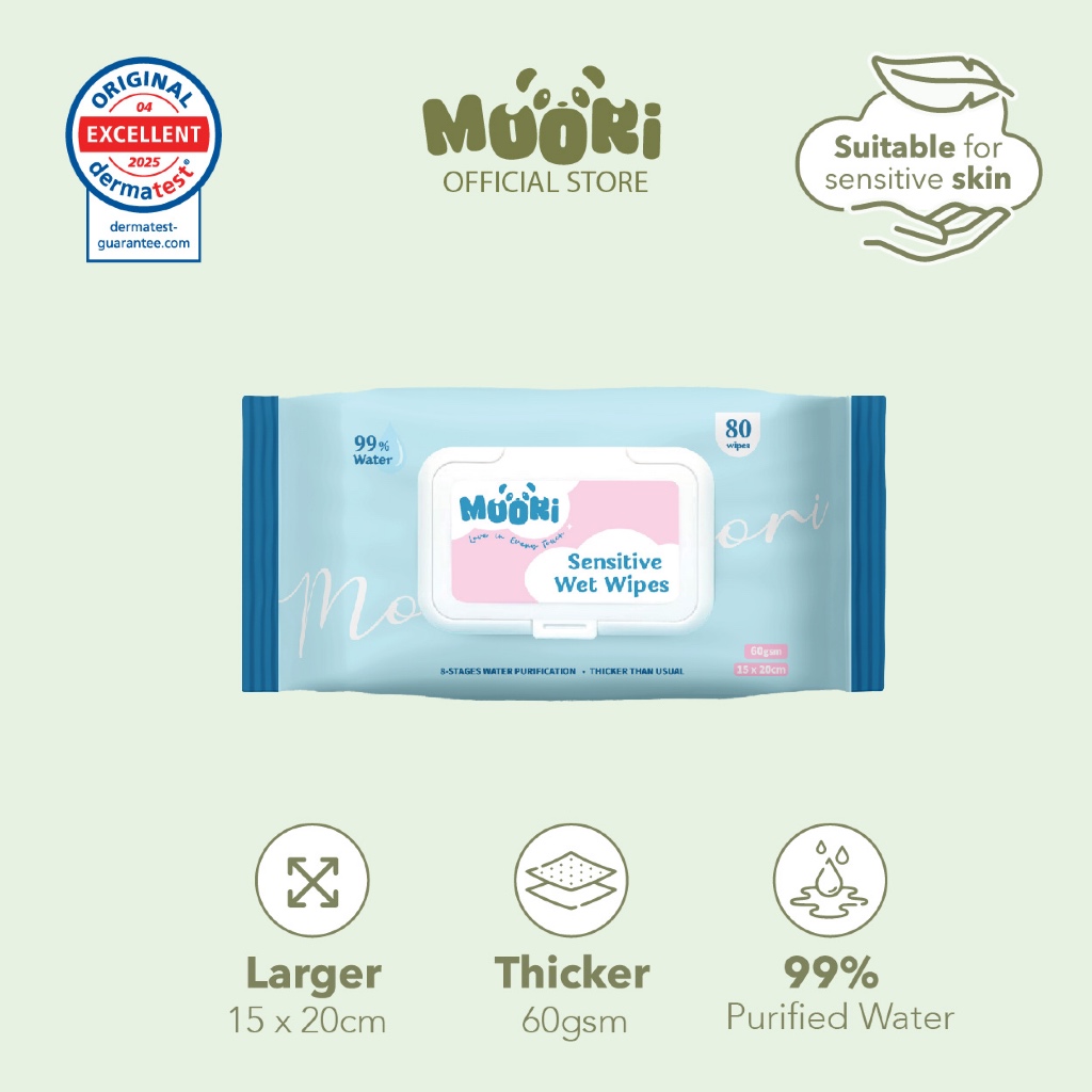 Moori Sensitive Wet Wipes (80's/pack) 99% Water Non Alcohol Wet Tissue ...