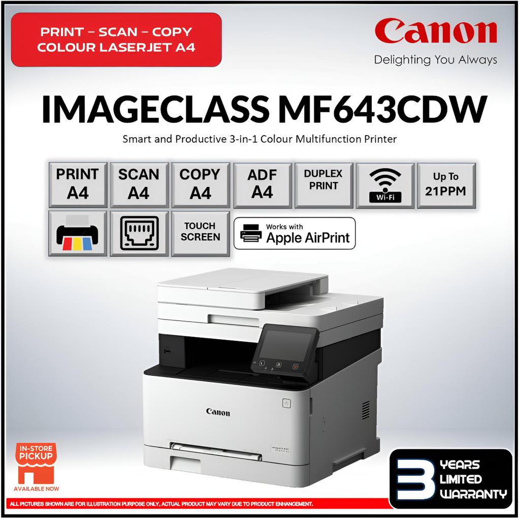 Canon Imageclass MF643CDW A4 3-in-1 WI-FI Color Laser Printer – Auto ...