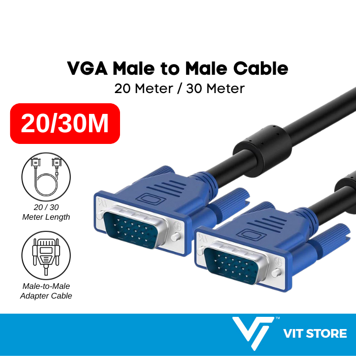 Cable VGA 15 Pin Male to Male | 20 / 30 Meter FHD WUXGA Untuk Monitor ...